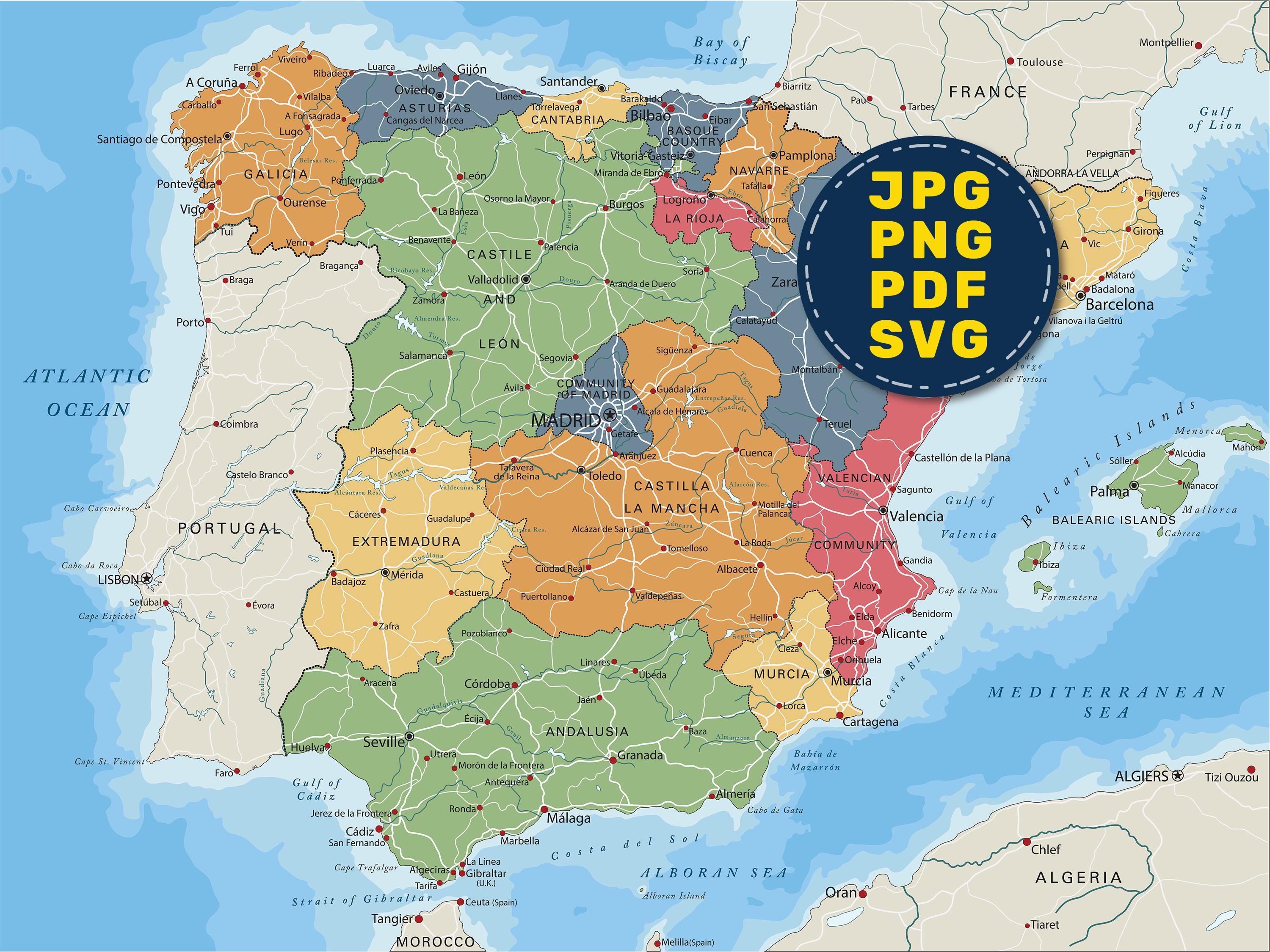 Spain Political Map. Educational Detailed Spanish Map Poster With ...