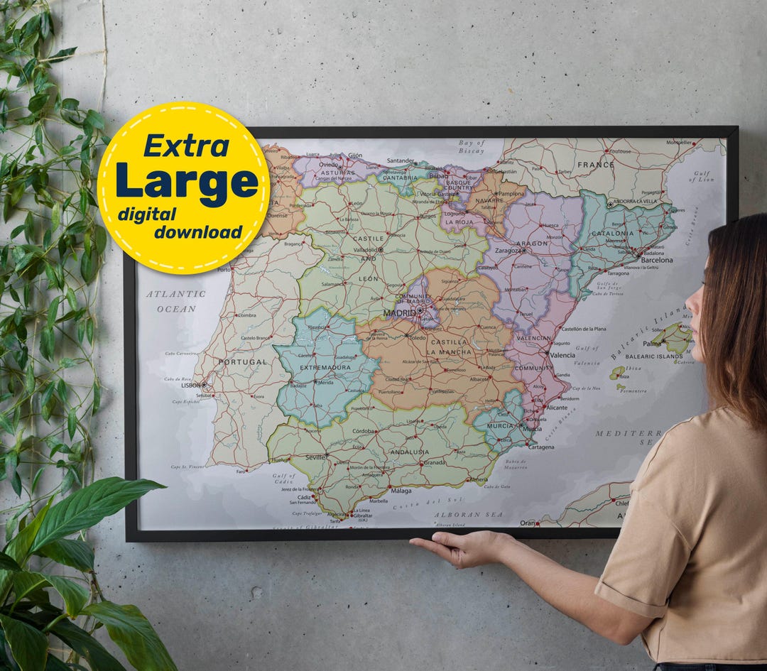Political Map of Spain. Large Detailed Spanish Map Poster With Cities ...