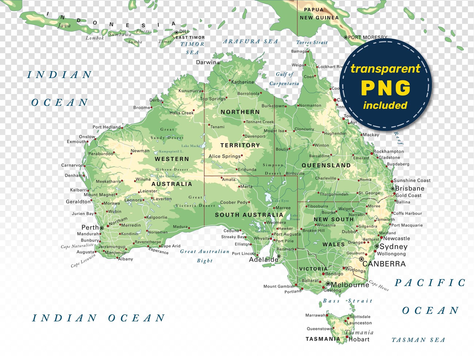 Detailed Physical Map of Australia. Vector Australia Map. Educational ...