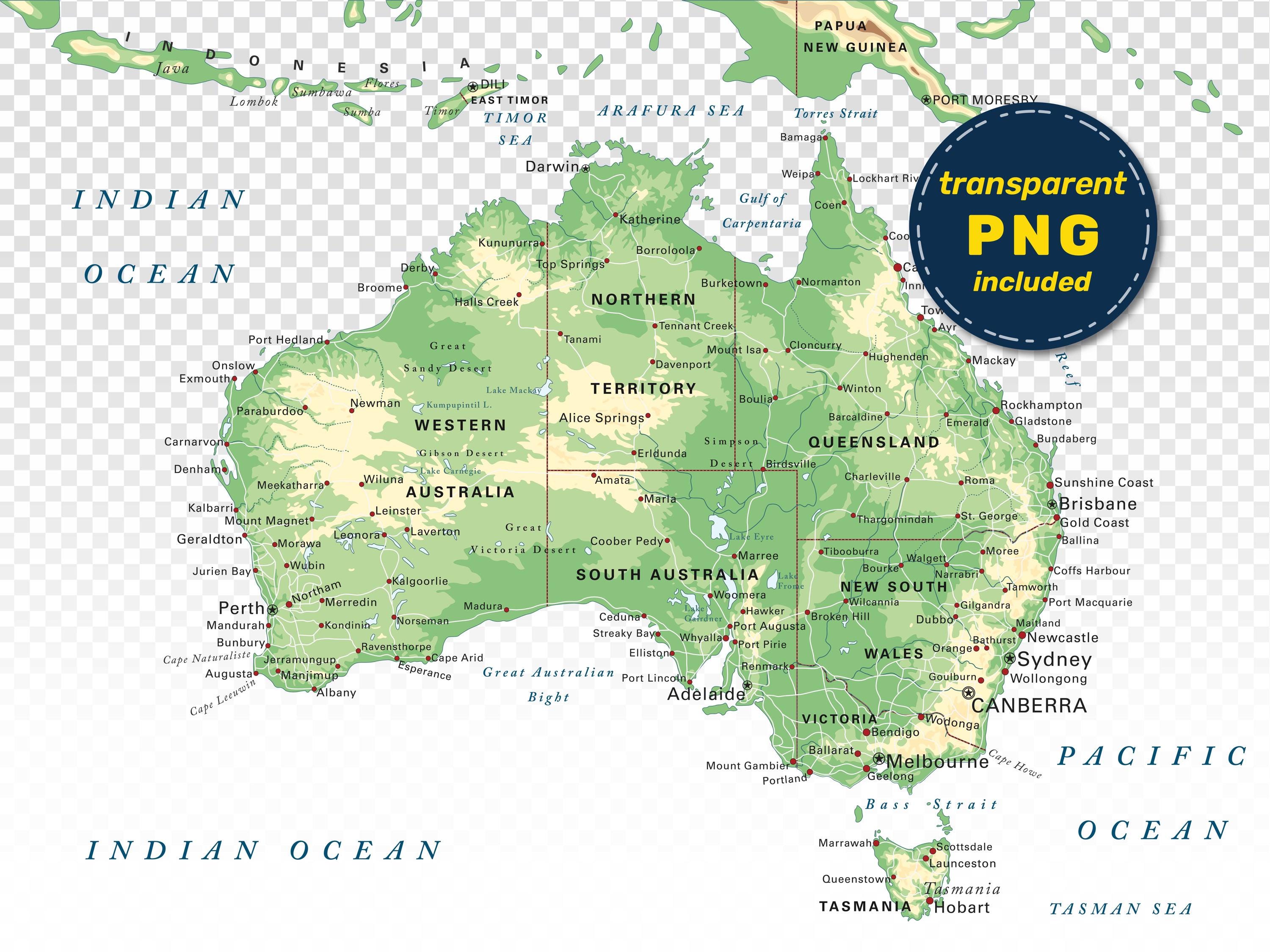 Detailed Physical Map of Australia. Vector Australia Map. Educational ...