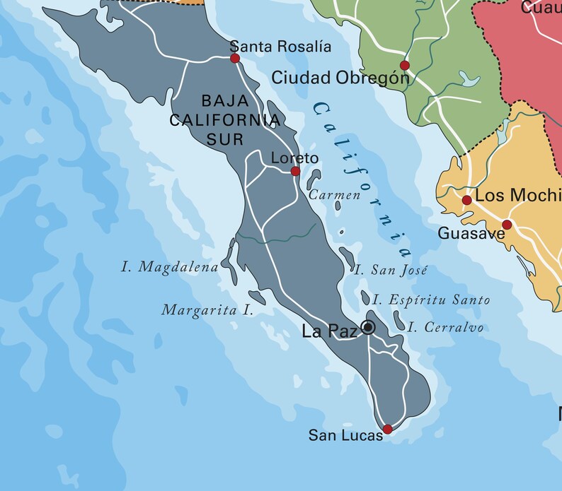 Political Map of Mexico. Large Detailed Mexico Map Poster With Cities ...