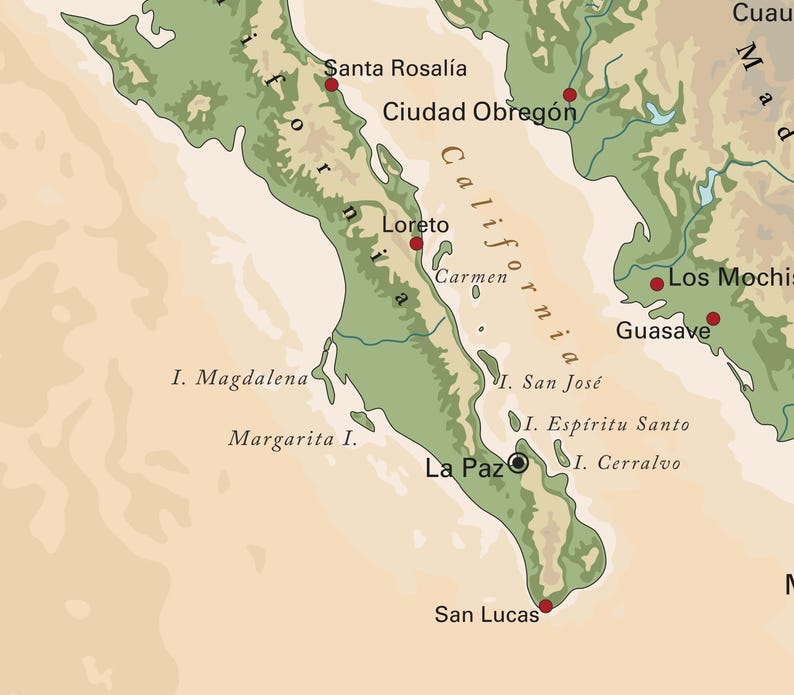 Mexico Vintage Physical Map. Mexican Terrain Vector Map. Educational ...