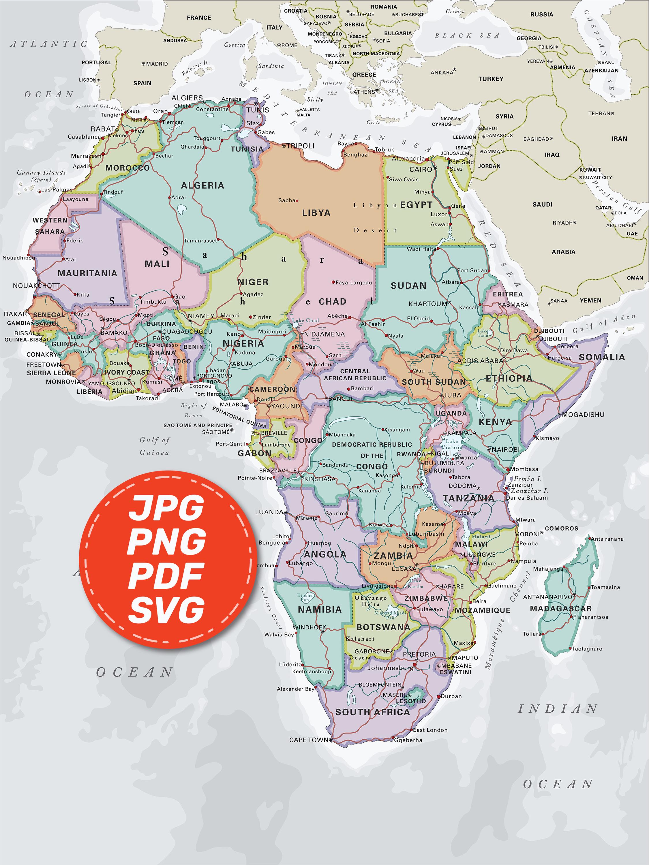 Detailed Political Map of Africa. Large Printable Africa Map Poster ...