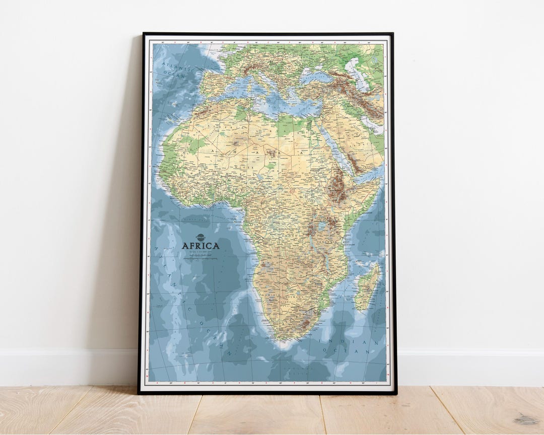 Terrain Map of Africa. Africa Wall Map Poster Giclee Print. Classic ...