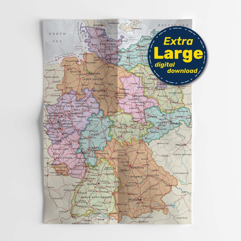 Political Map of Germany. Large Detailed German Map Poster With Cities ...