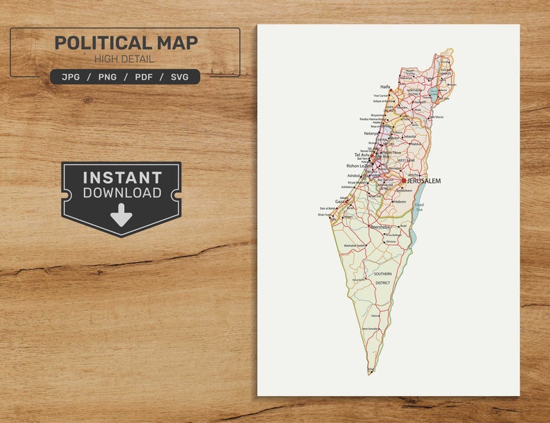 Israel Map Bundle. Printable Israeli Map Set. Political, Physical, Blank and Flag Map. Digital ...