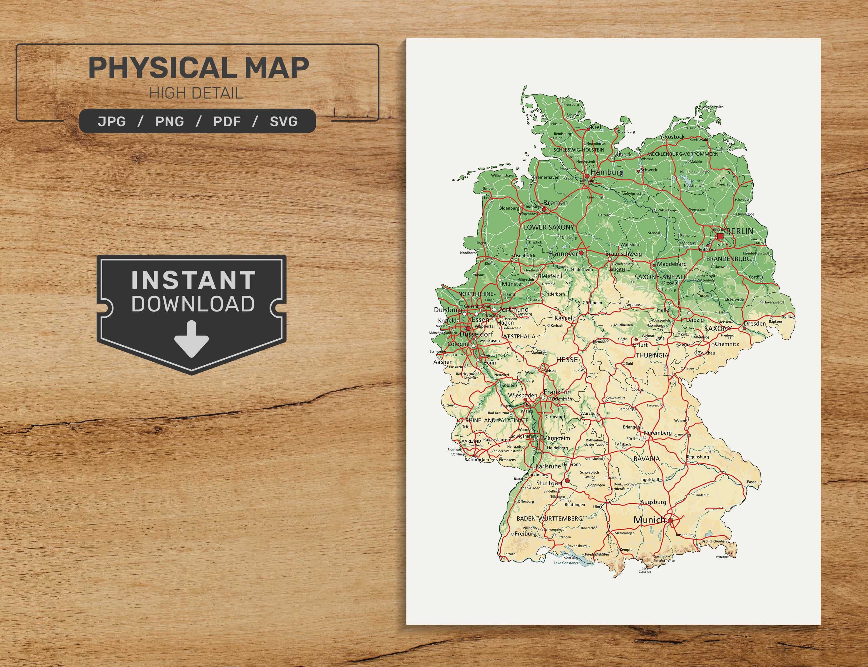 Germany Map Bundle. Printable Germany Map Set. Political, Physical ...