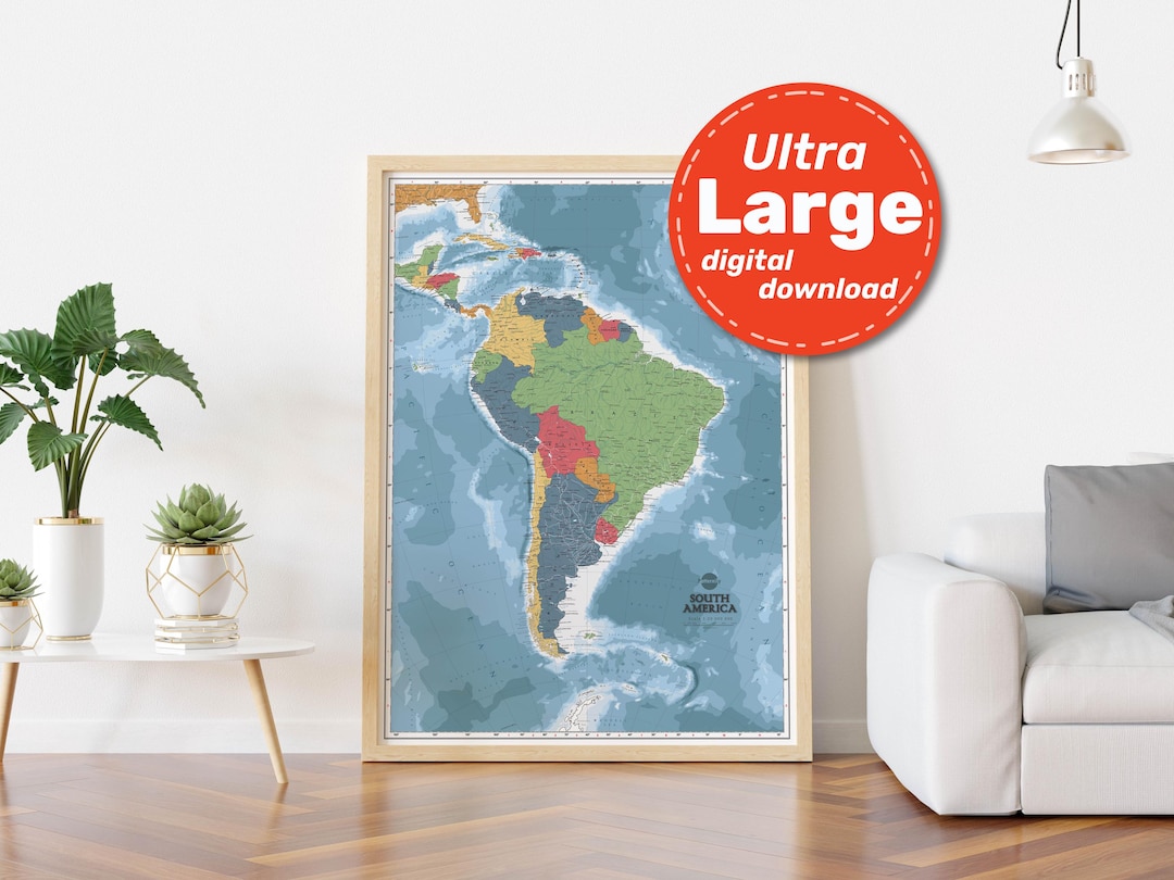 South America Political Map Print. High-resolution PRINTABLE Map ...