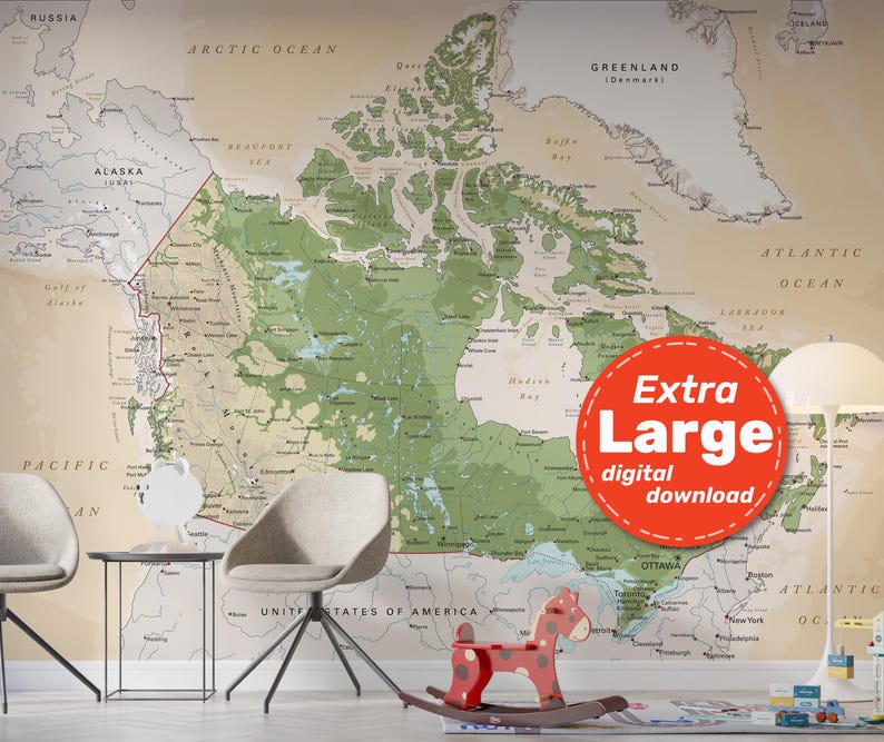 Canada Vintage Physical Map. Canadian Terrain Vector Map. Educational ...