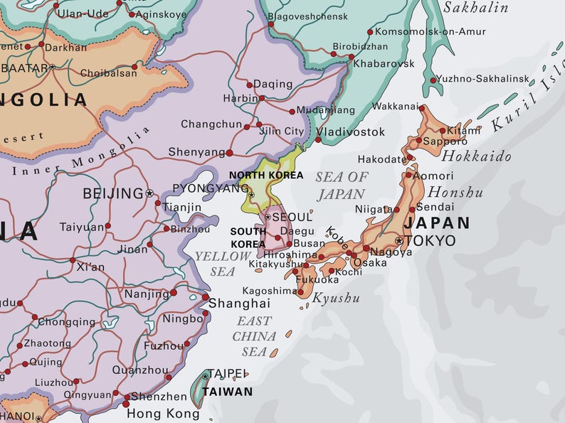 Political Map of Asia. Large Printable Asia Map Poster Full Color With ...