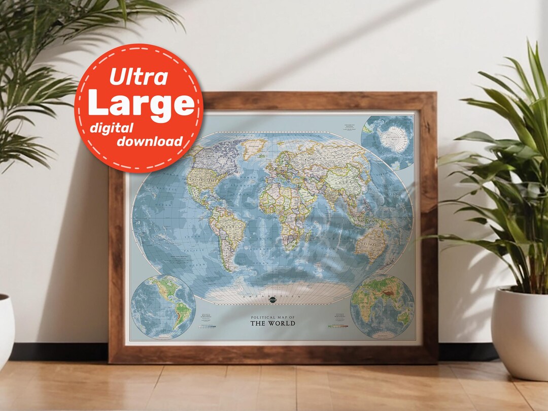 The World Political Map Print. Detailed PRINTABLE World Map. World Map ...