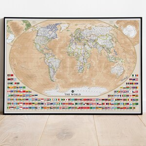 The World Political Map Print With All Flags. Detailed PRINTABLE World ...