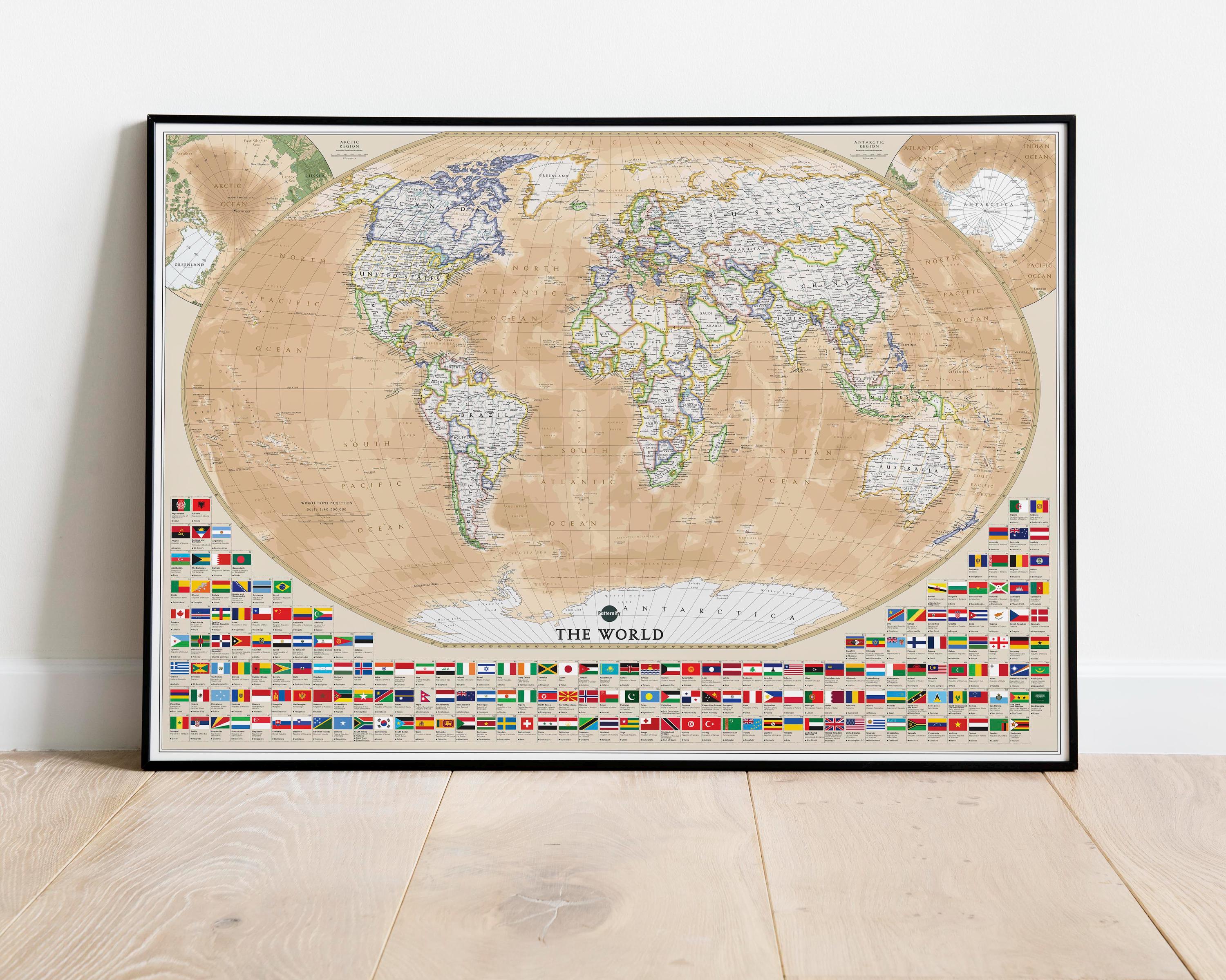 The World Political Map Print With All Flags. Detailed PRINTABLE World ...