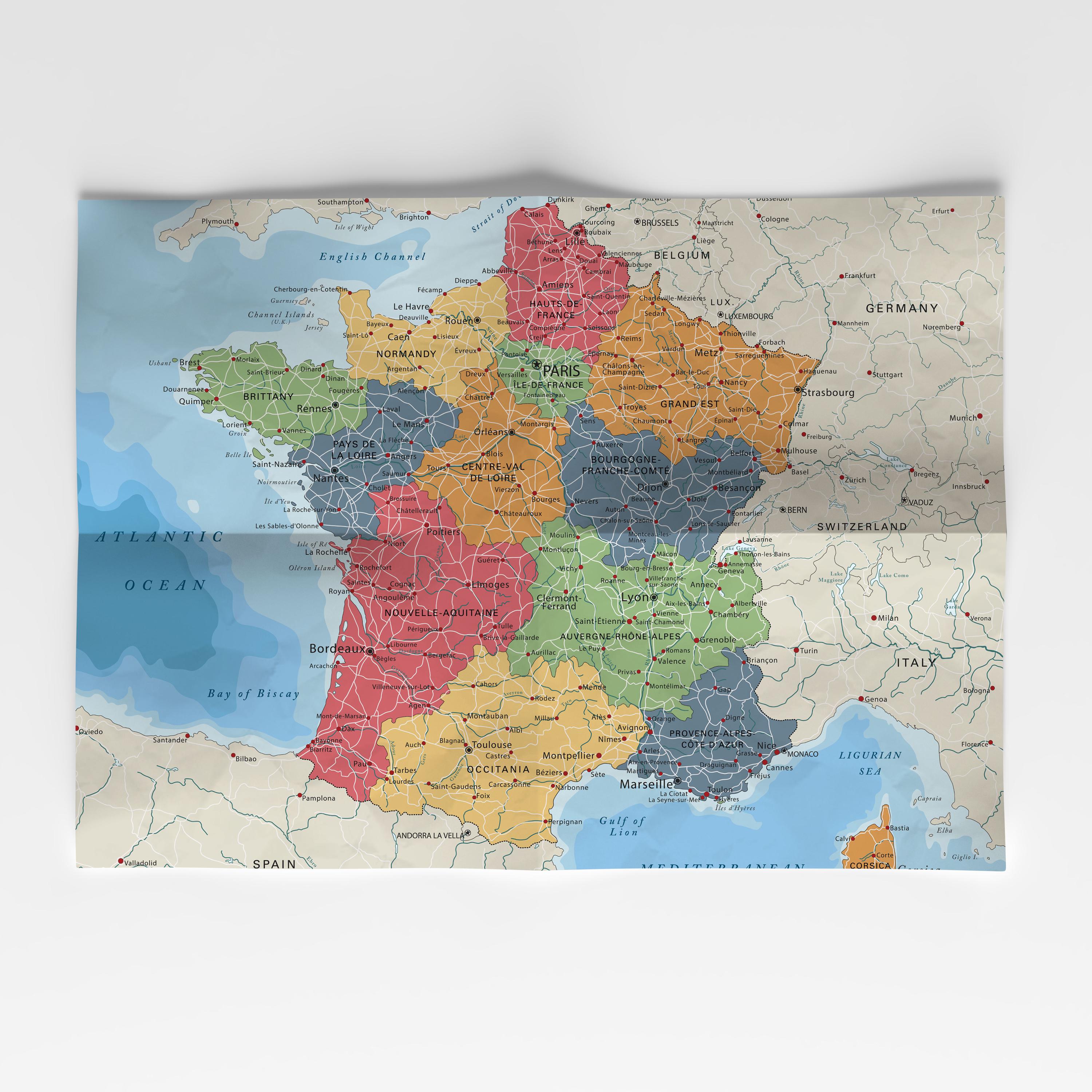 Mapa político de Francia. Póster detallado de gran tamaño con ciudades ...