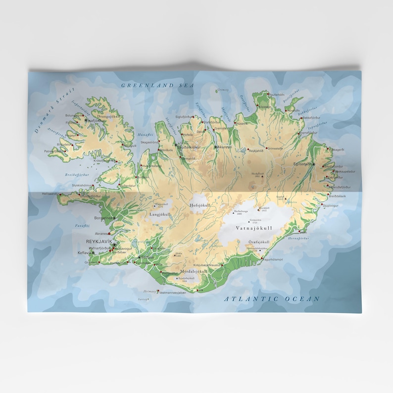 Iceland Detailed Physical Map. Iceland Terrain Vector Map. Educational ...