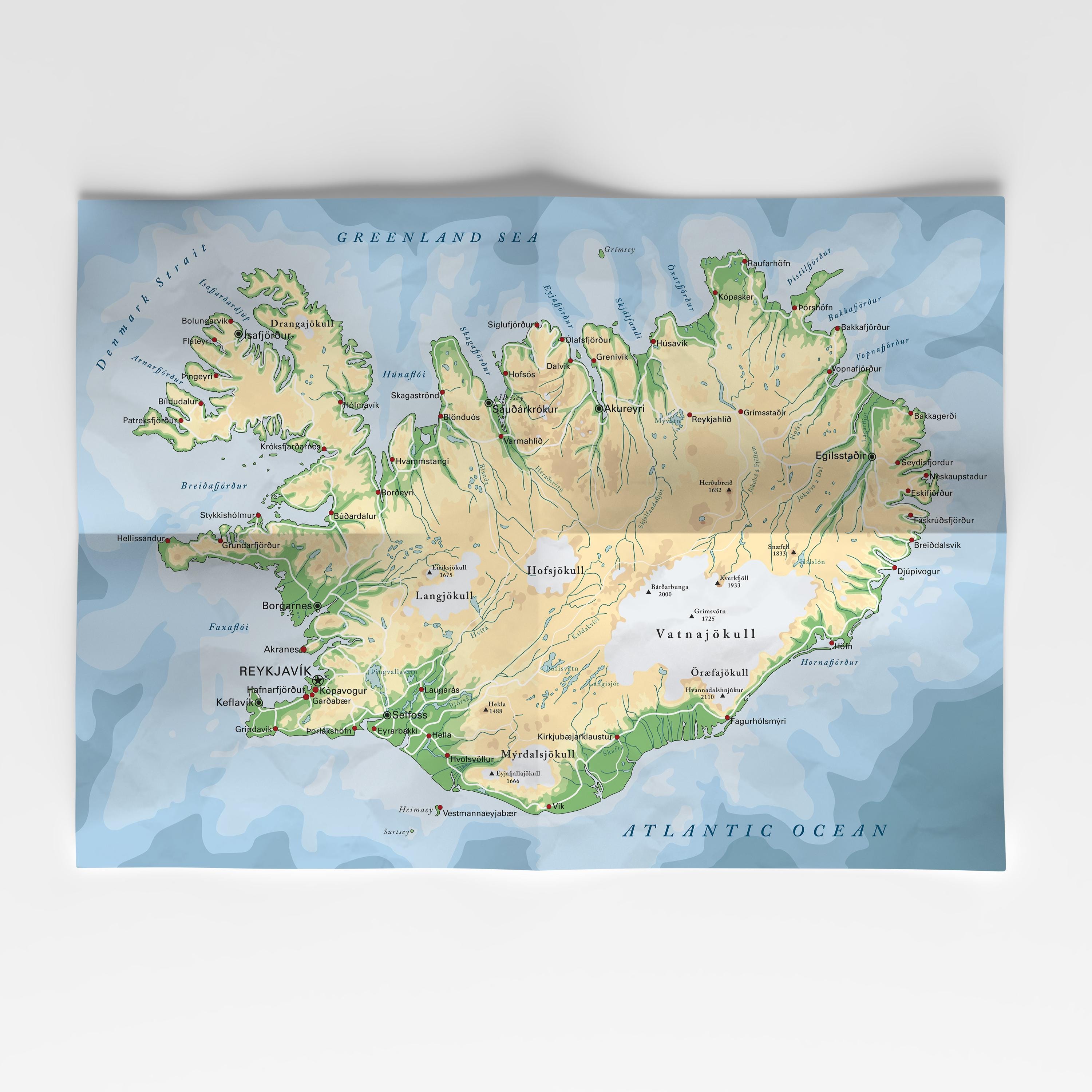 Iceland Detailed Physical Map. Iceland Terrain Vector Map. Educational ...