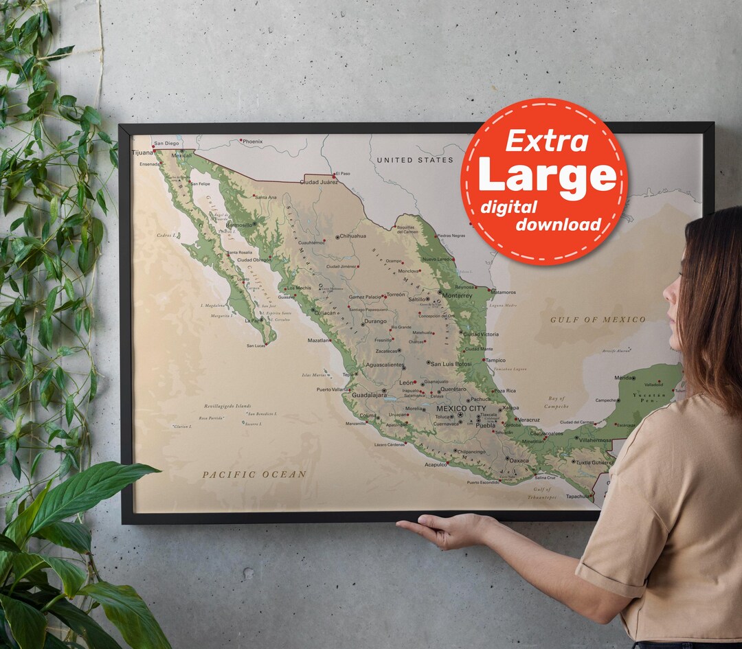 Mexico Vintage Physical Map. Mexican Terrain Vector Map. Educational ...