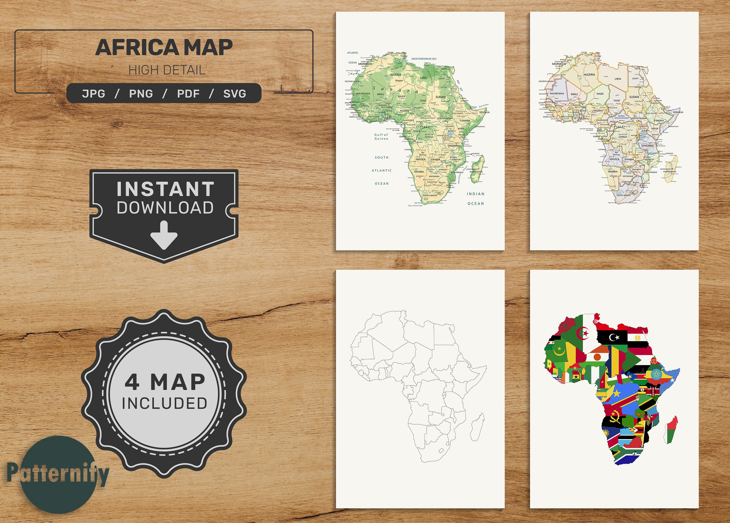 Africa Map Bundle. Printable Africa Map Set. Political, Physical, Blank ...