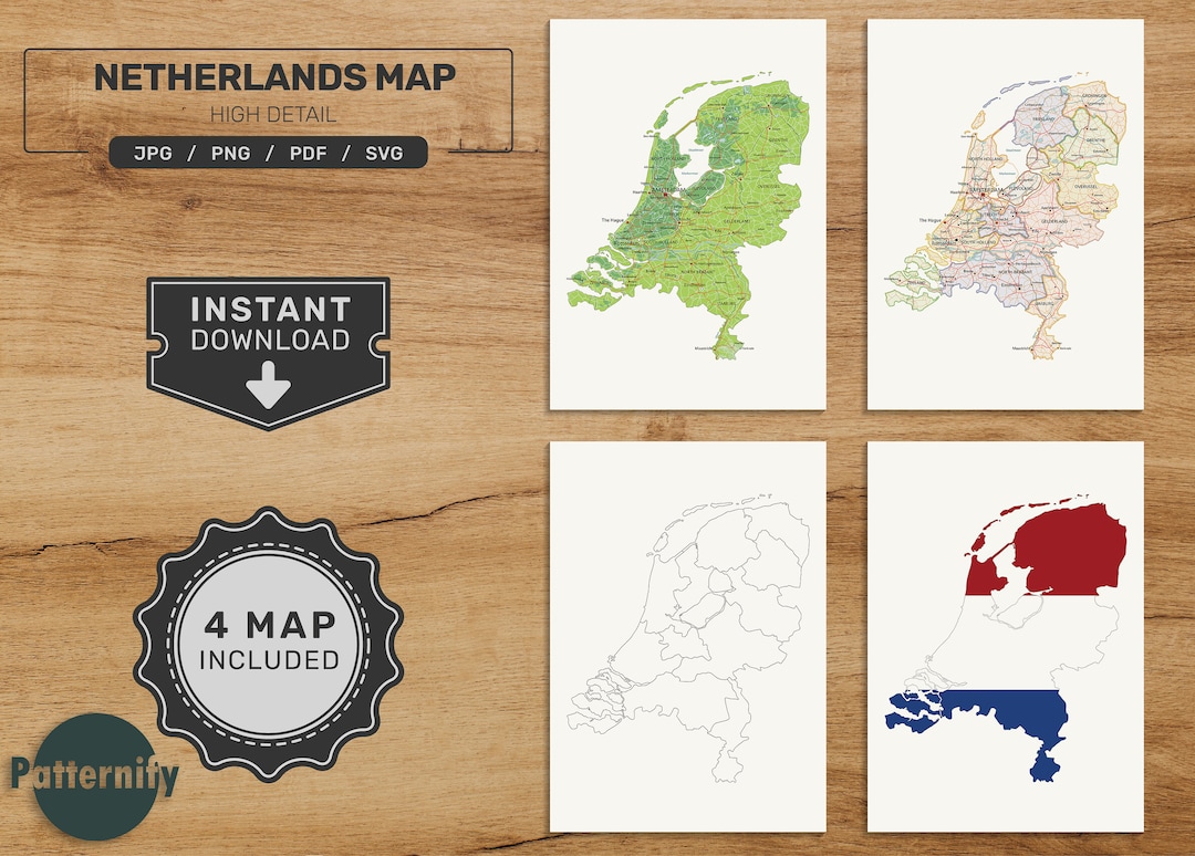 Netherlands Map Bundle. Printable Netherlands Map Set. Political ...