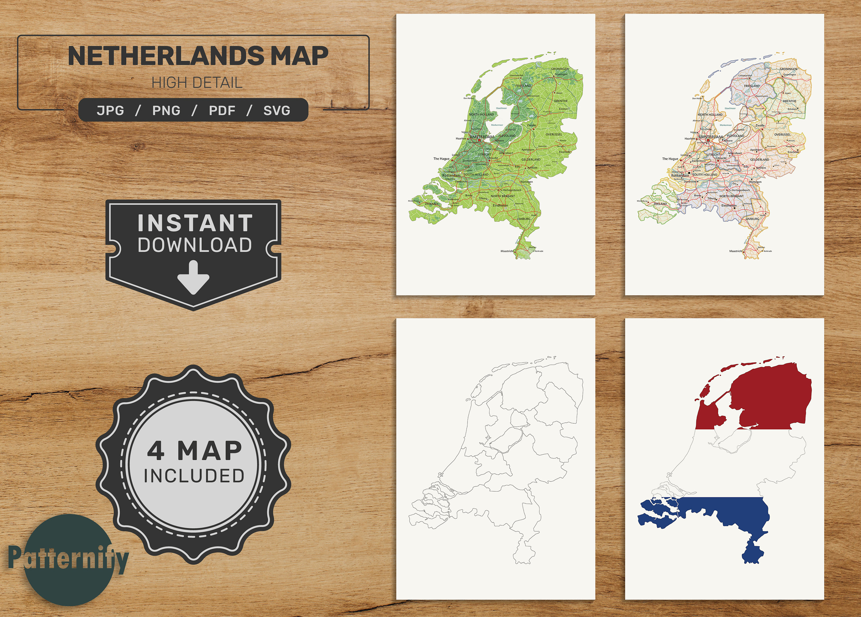 Netherlands Map Bundle. Printable Netherlands Map Set. Political ...