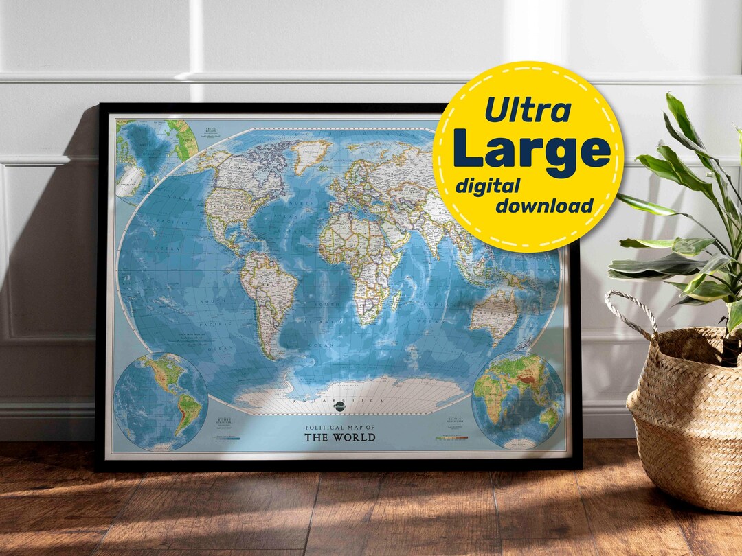 The World Political Map Print. Detailed PRINTABLE World Map. World Map ...