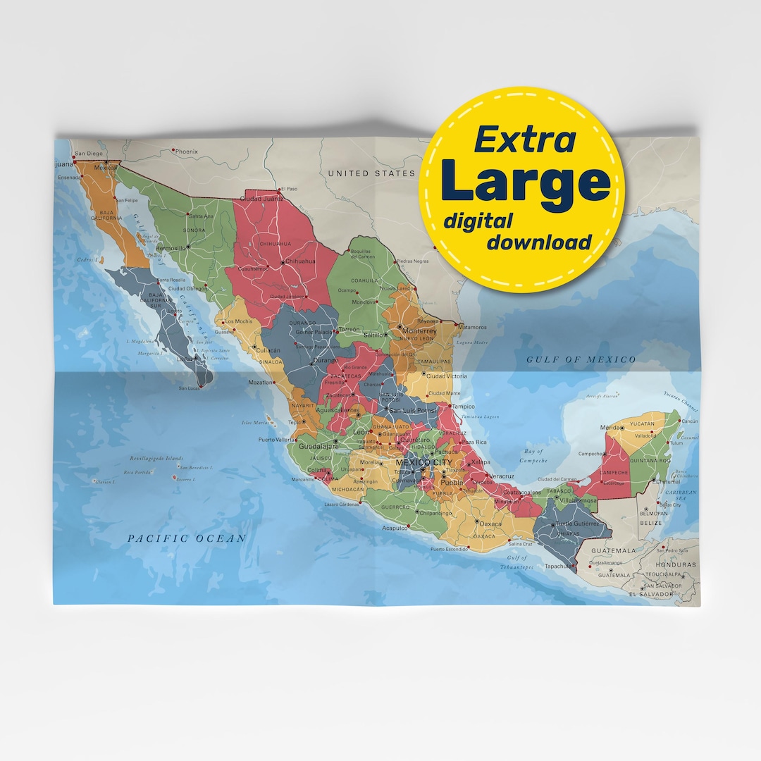 Political Map of Mexico. Large Detailed Mexico Map Poster With Cities ...