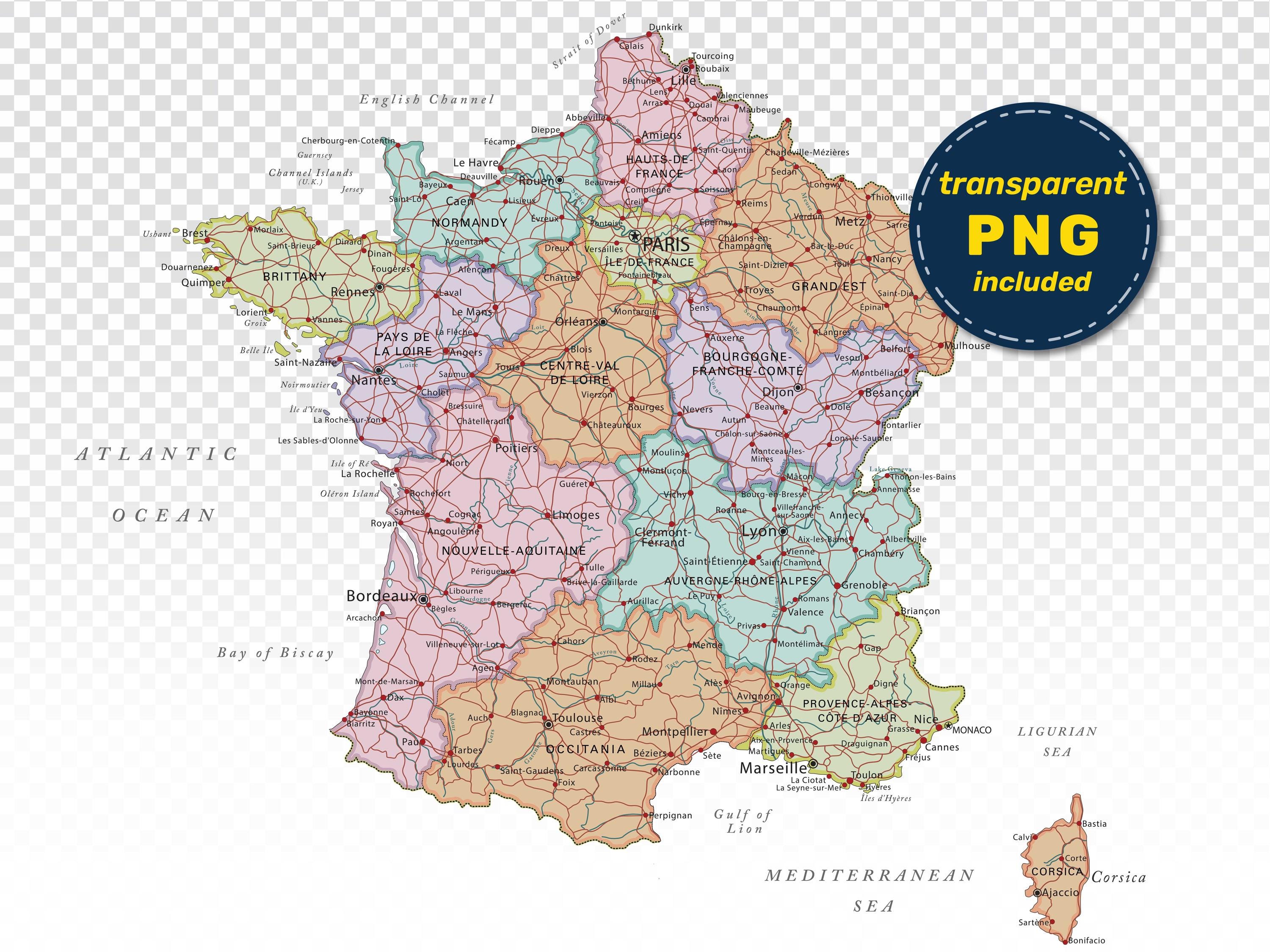 Political Map of France. Large Detailed French Map Poster With Cities ...