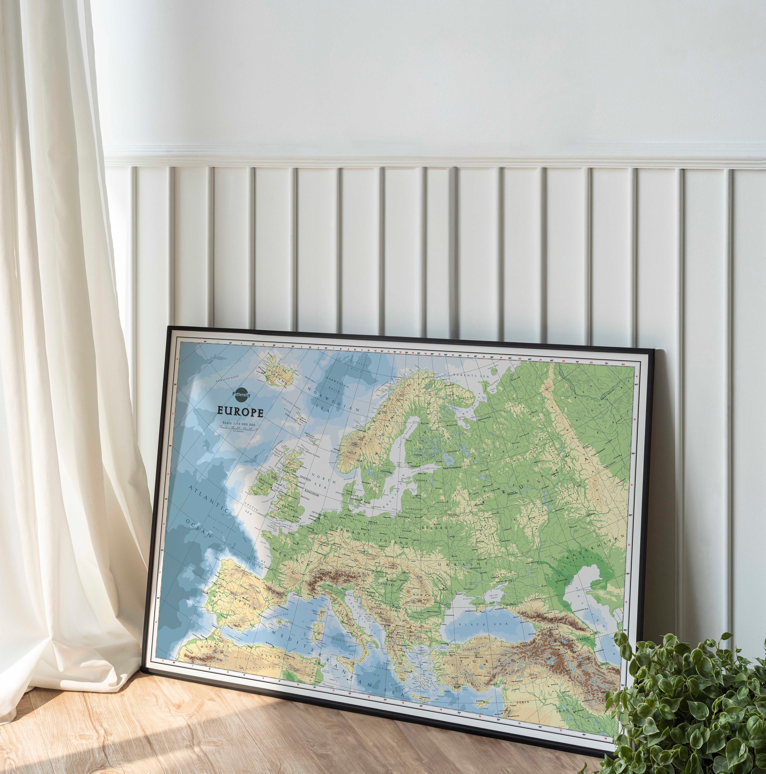 Terrain Map of Europe Europe Map Poster Giclee Print European Continent ...