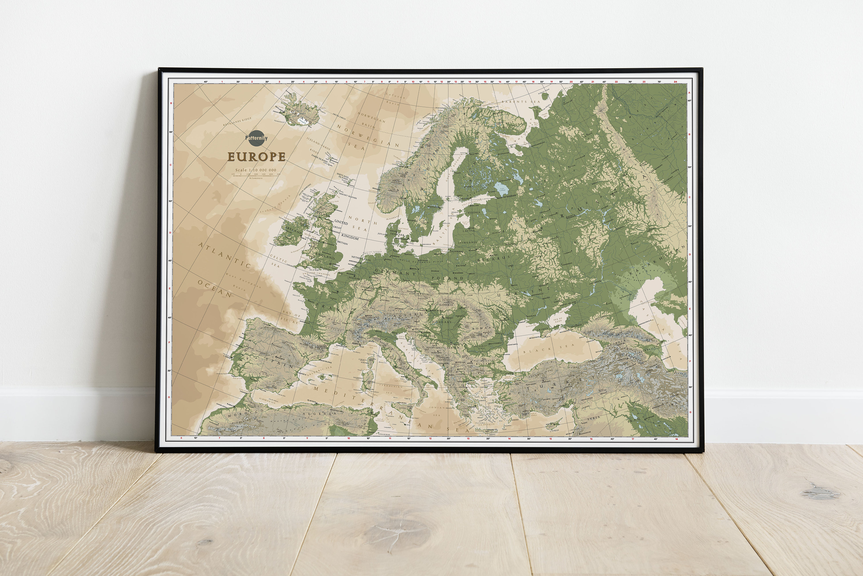 Terrain Map of Europe Europe Map Poster Giclee Print European Continent ...