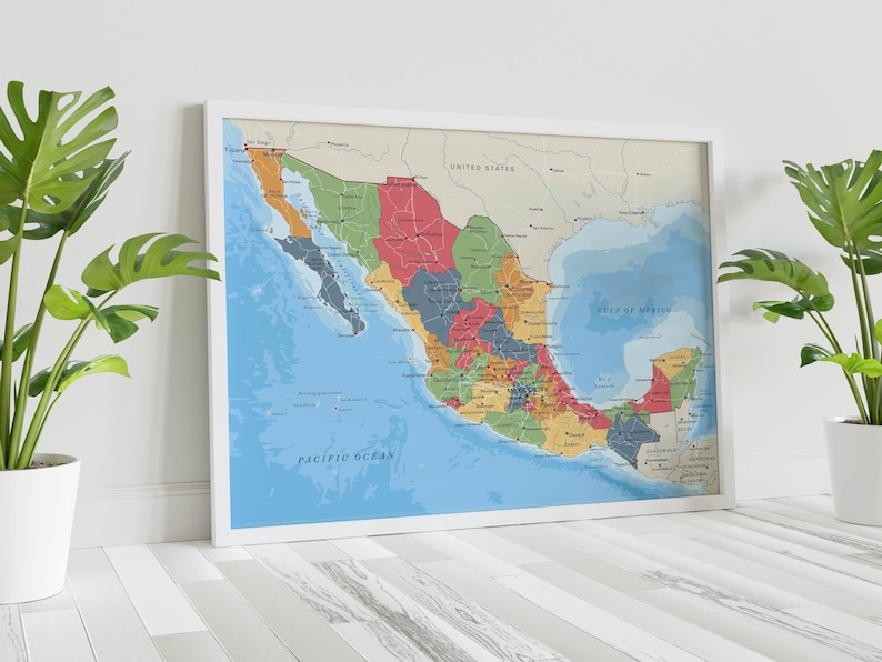 Political Map of Mexico. Large Detailed Mexico Map Poster With Cities ...