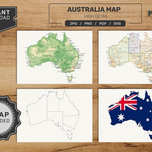 Australia Map Bundle. Printable Australia Map Set. Political, Physical ...
