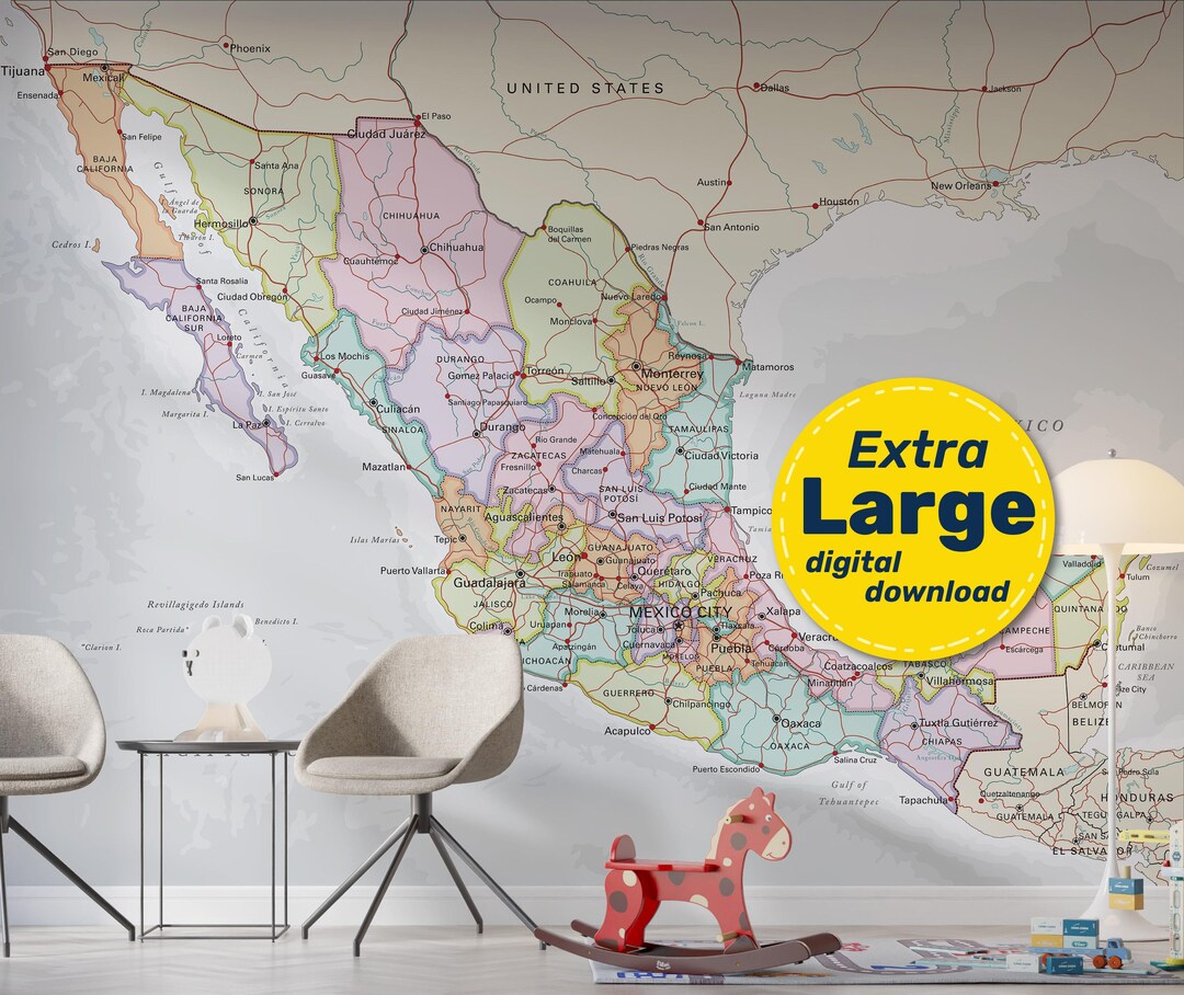 Political Map of Mexico. Large Detailed Mexican Map Poster With Cities ...