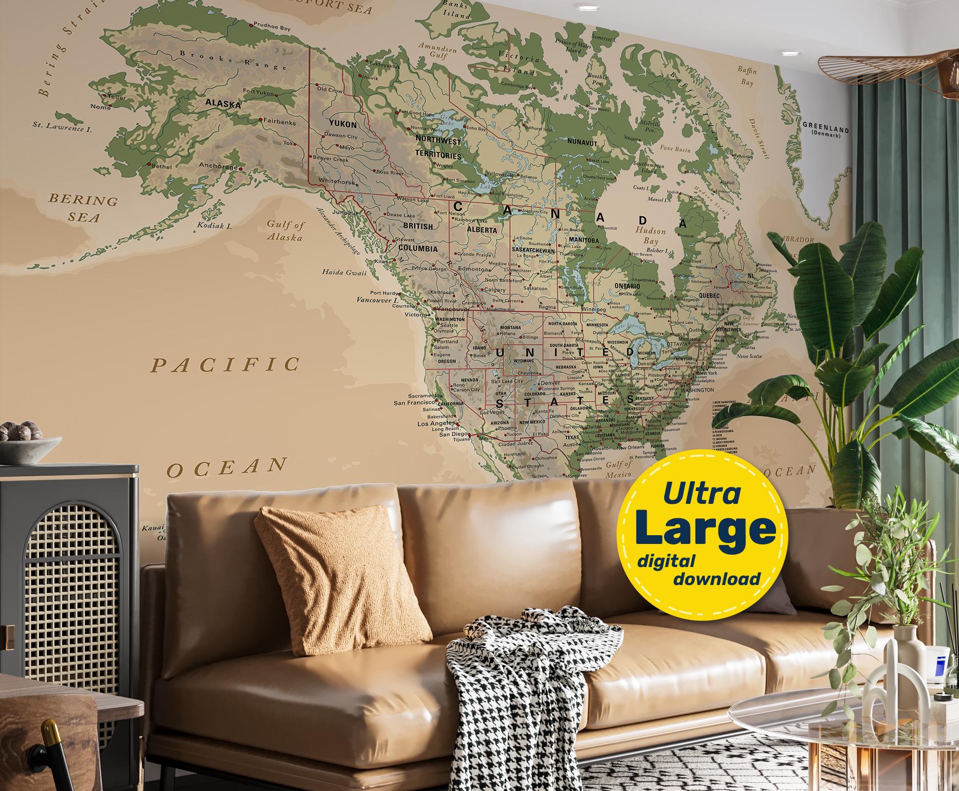 Detailed North America Terrain Map. Digital Americas Map With ...