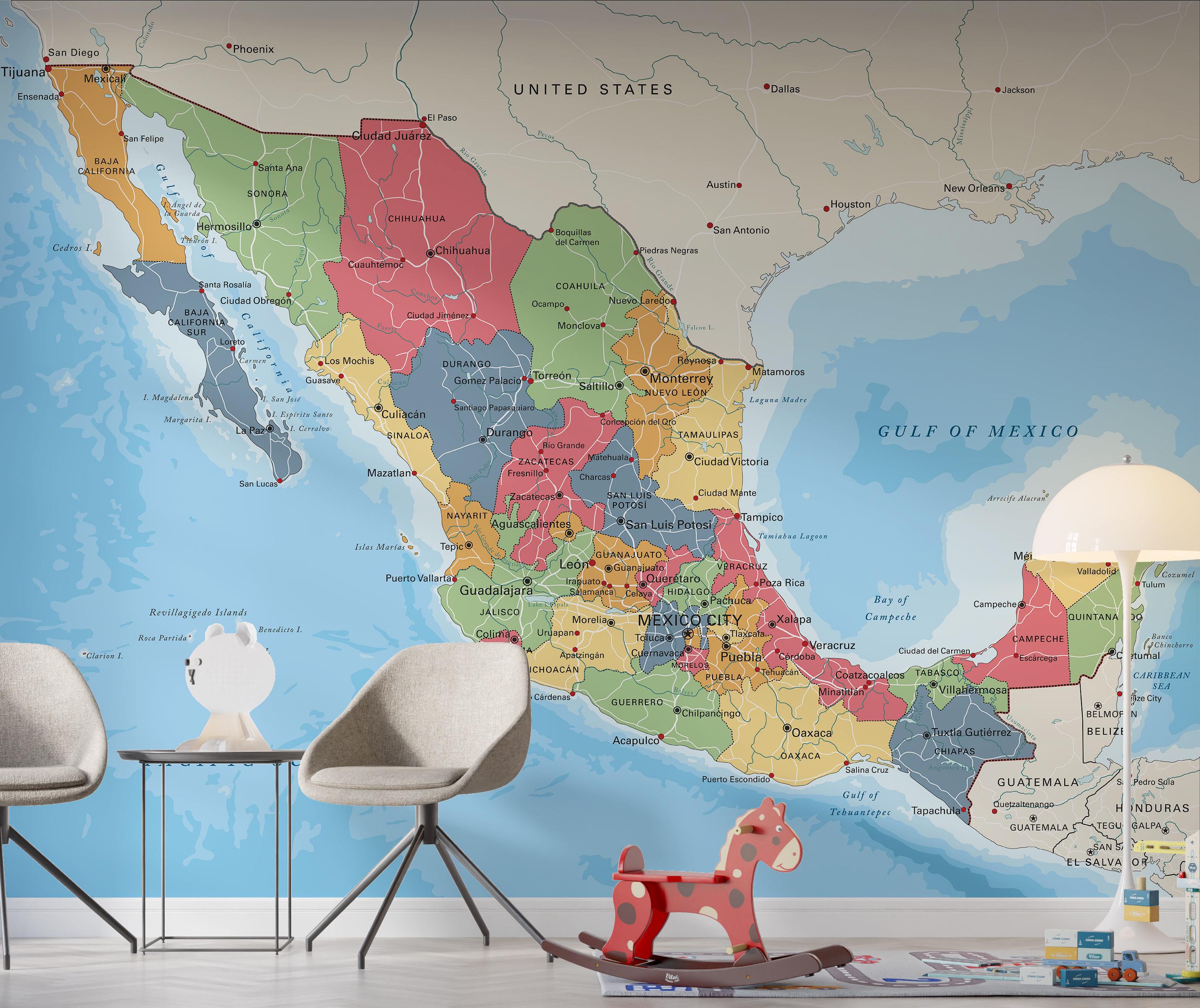 Political Map of Mexico. Large Detailed Mexico Map Poster With Cities ...