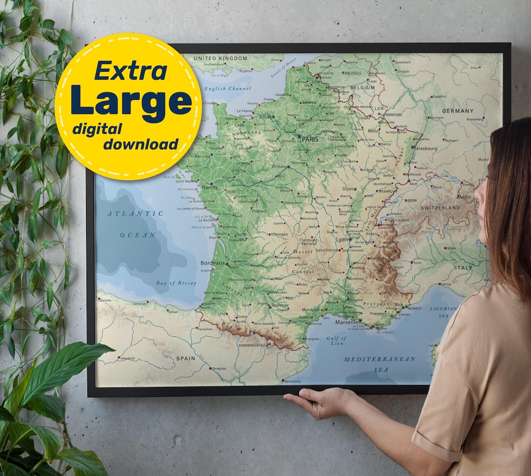 France Detailed Physical Map. French Terrain Vector Map. Educational ...