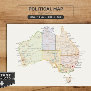 Australia Map Bundle. Printable Australia Map Set. Political, Physical ...