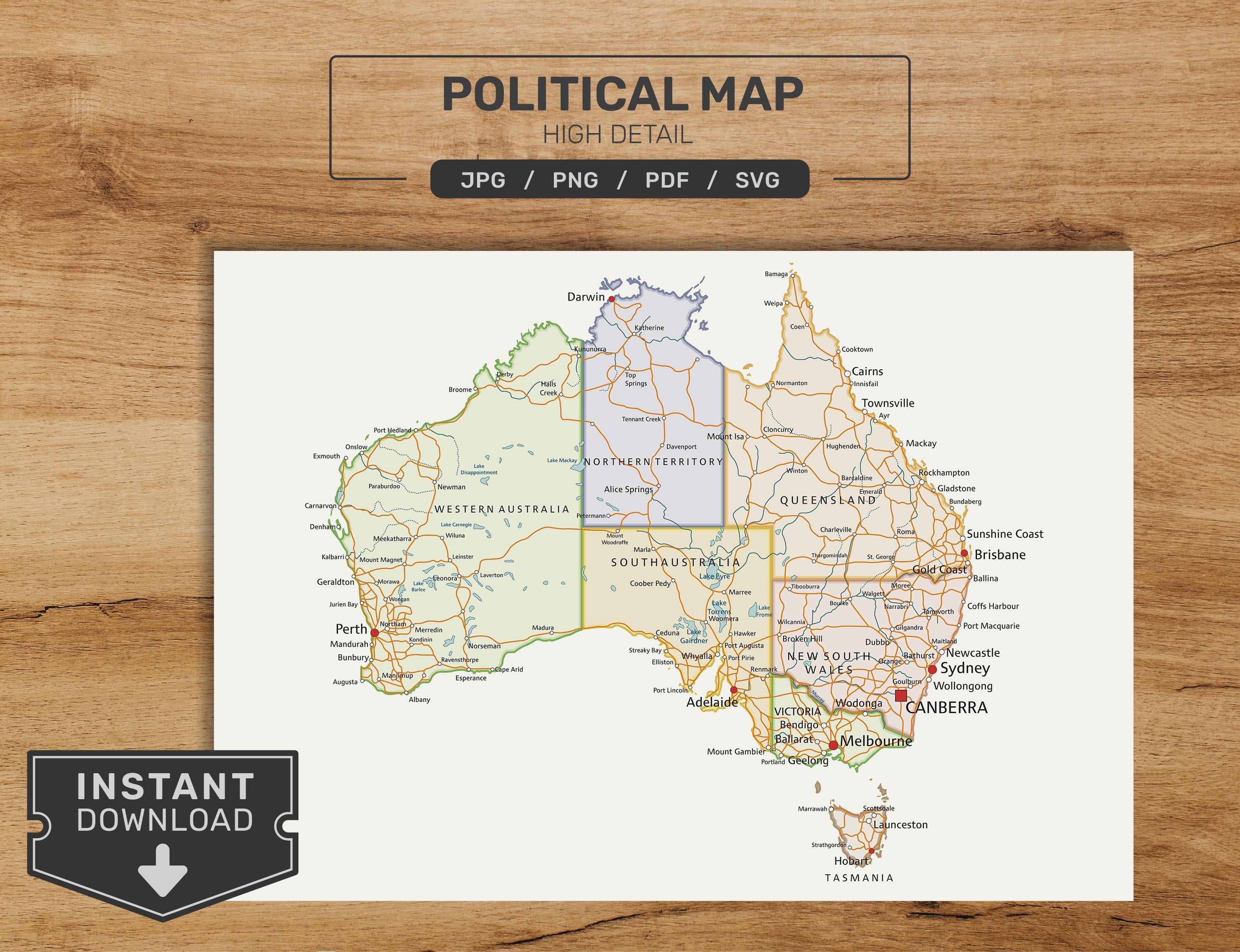 Australia Map Bundle. Printable Australia Map Set. Political, Physical ...