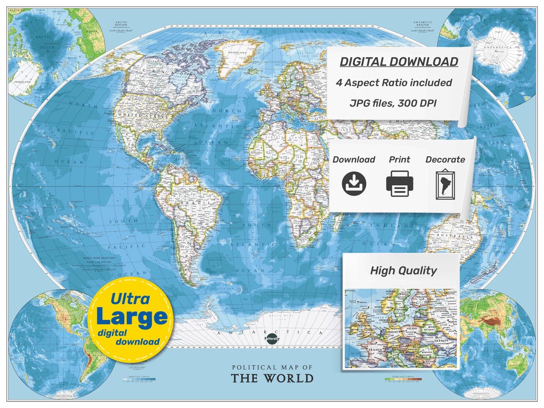 The World Political Map Print With. Detailed PRINTABLE World Map. World ...