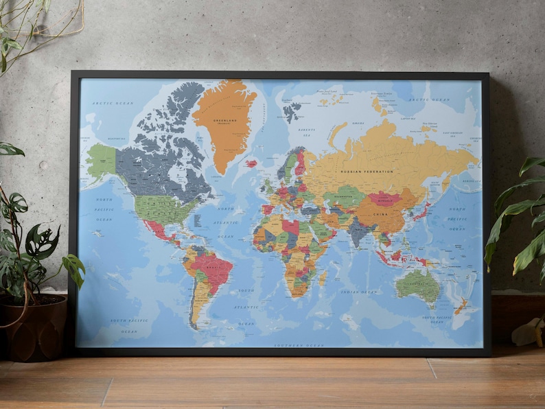 Detailed World Map Print. Printable Digital Political Map of the World ...