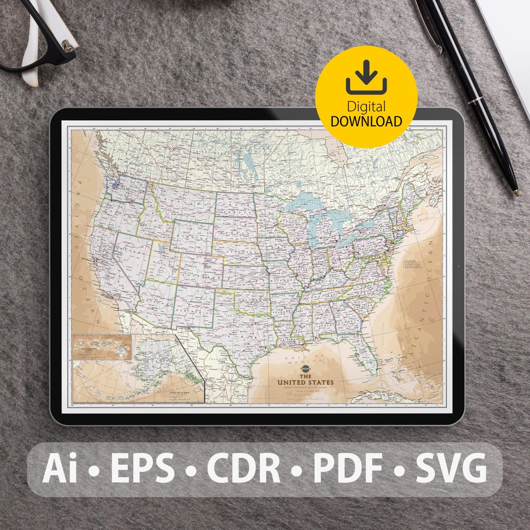 USA Vector Map. Svg, Ai, Eps, Cdr and Pdf Files Included. Scalable ...