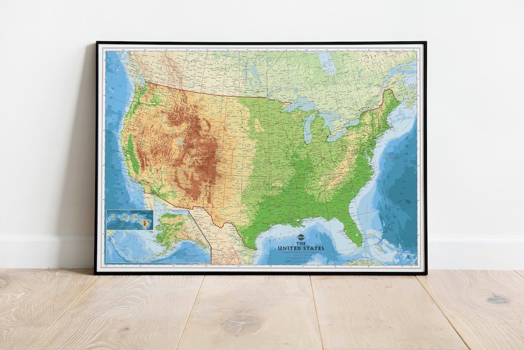 Terrain Map of the United States | USA Wall Map Poster Giclee Print ...