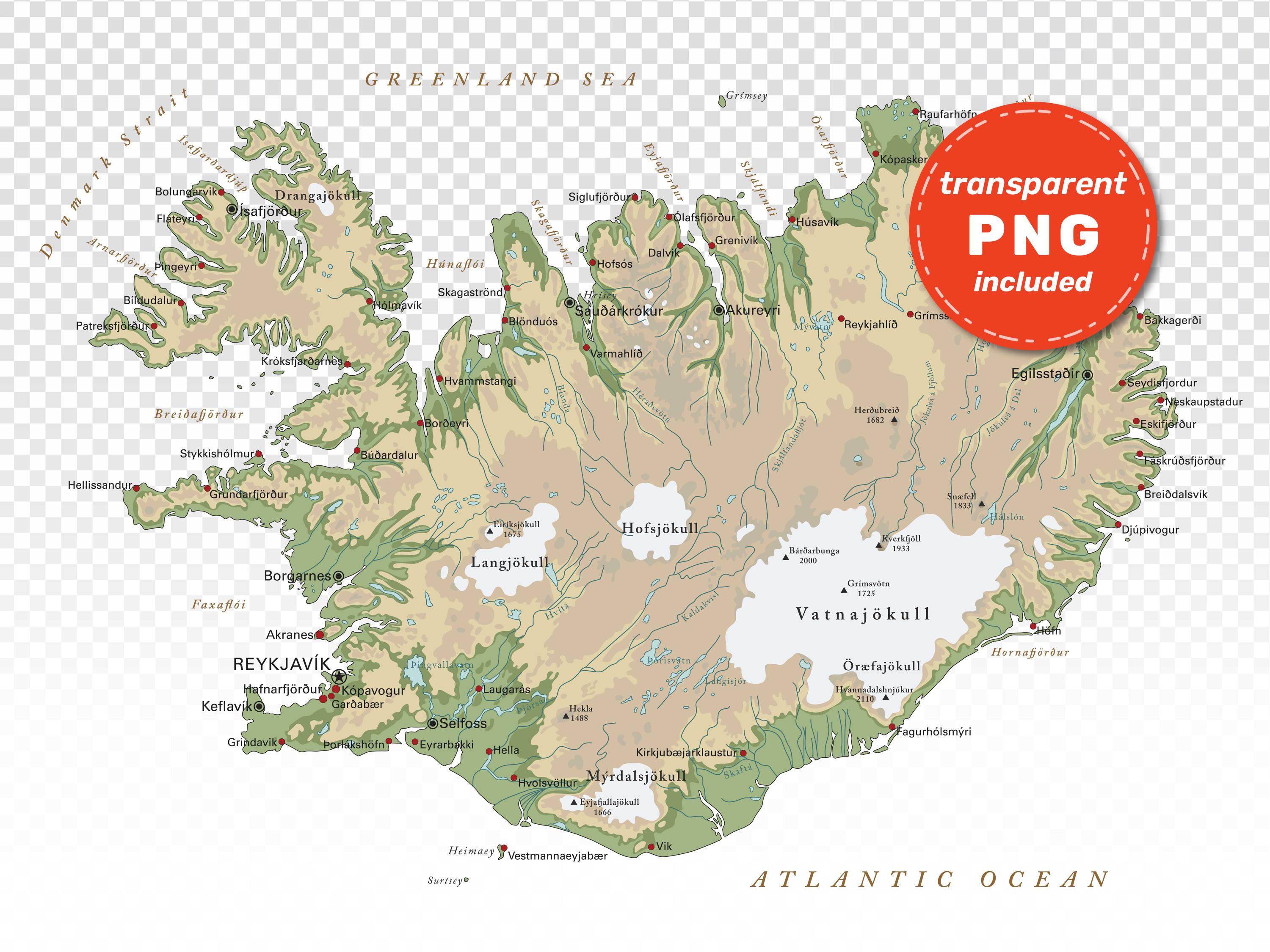 Iceland Vintage Physical Map. Iceland Terrain Vector Map. Educational ...