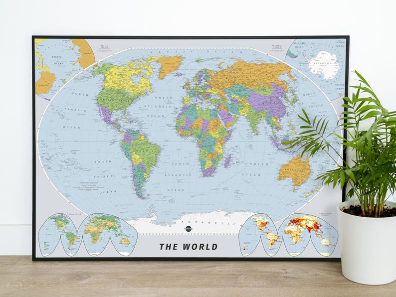 World Map Poster With Countries. Detailed PRINTABLE Political Map of ...