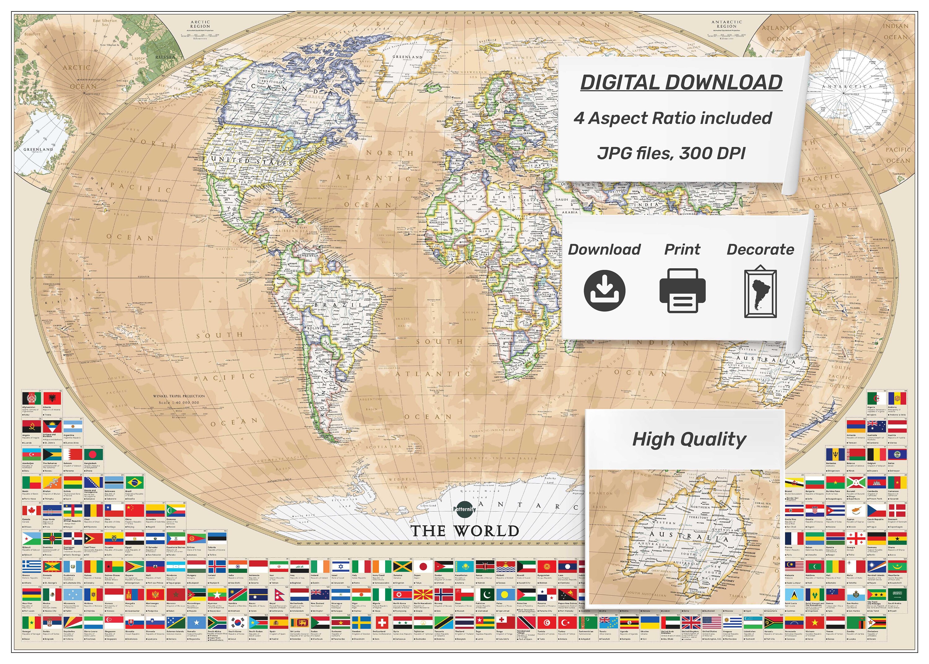 World Map With Flags Printable Map of the World With State Flags ...