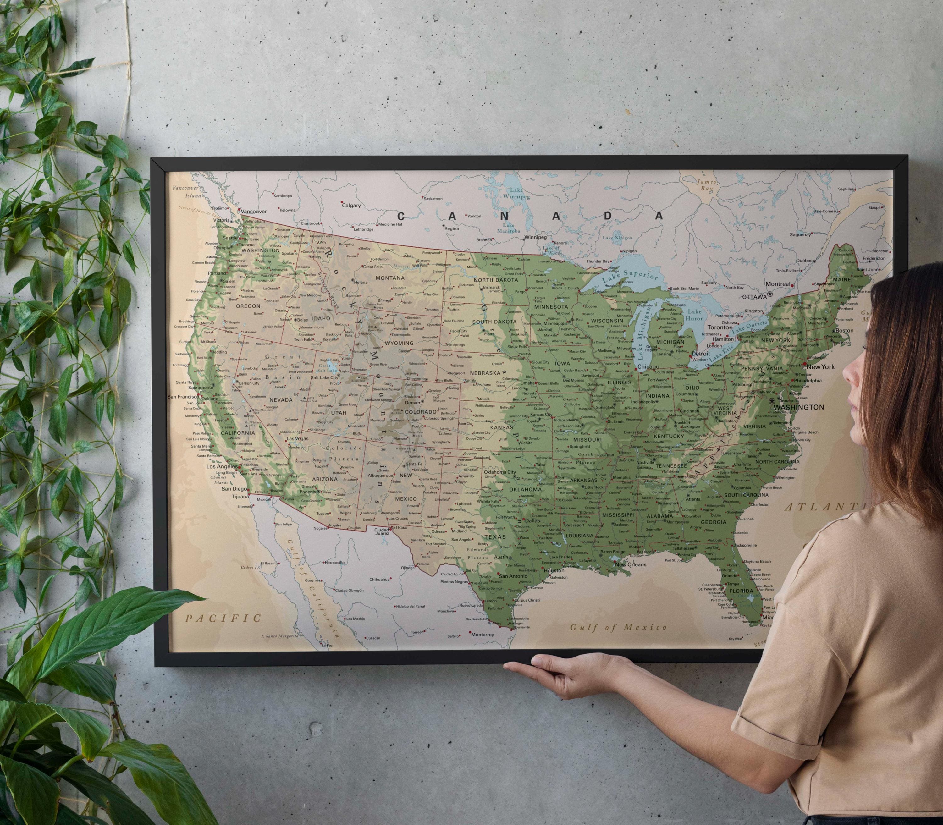 United States Vintage Physical Map. USA Terrain Vector Map. Educational ...