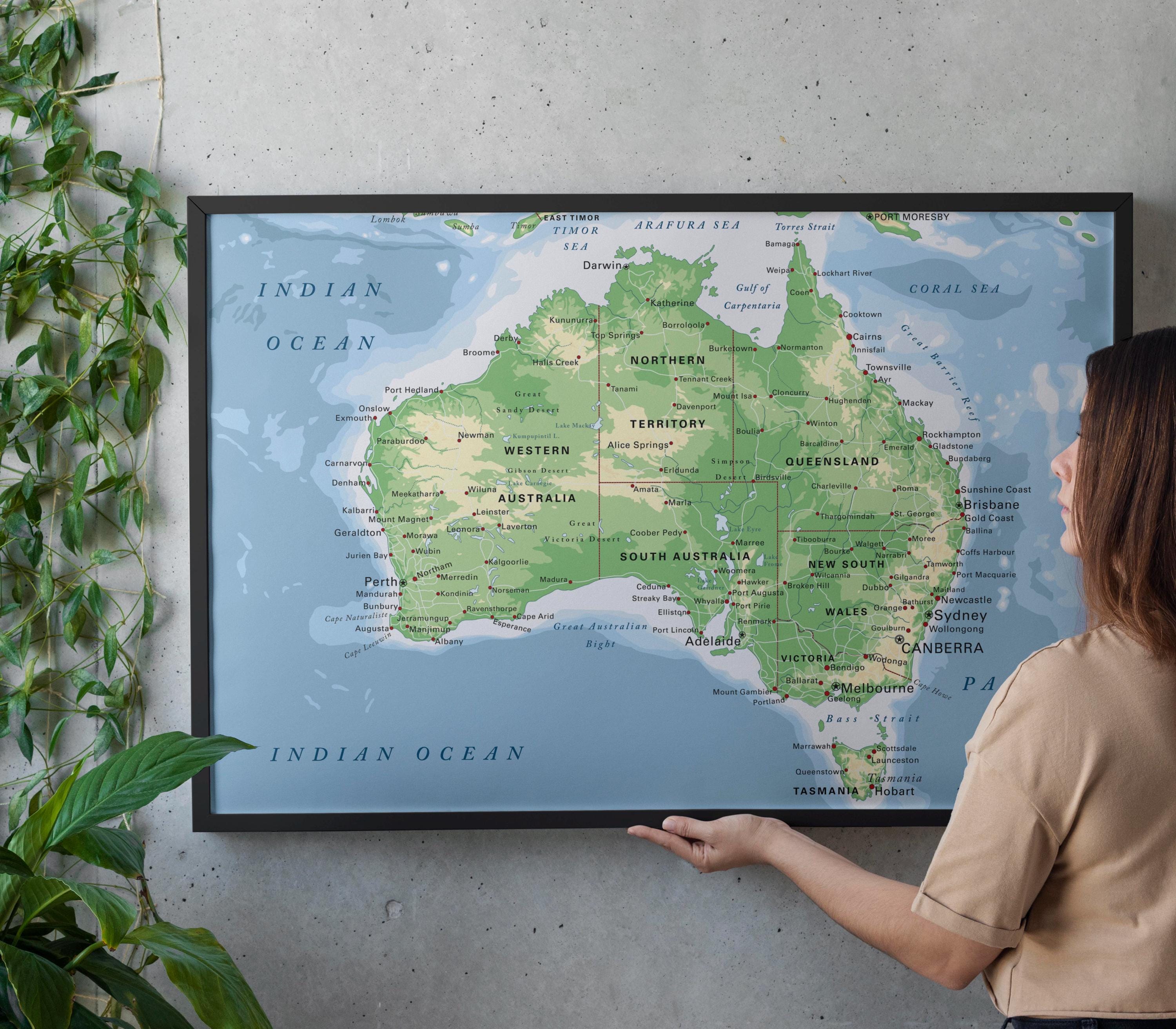 Detailed Physical Map of Australia. Vector Australia Map. Educational ...