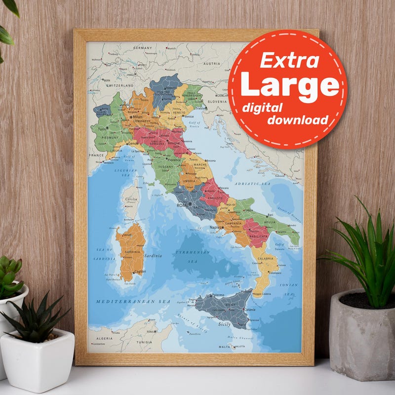 Map of Italy With Turin - Etsy