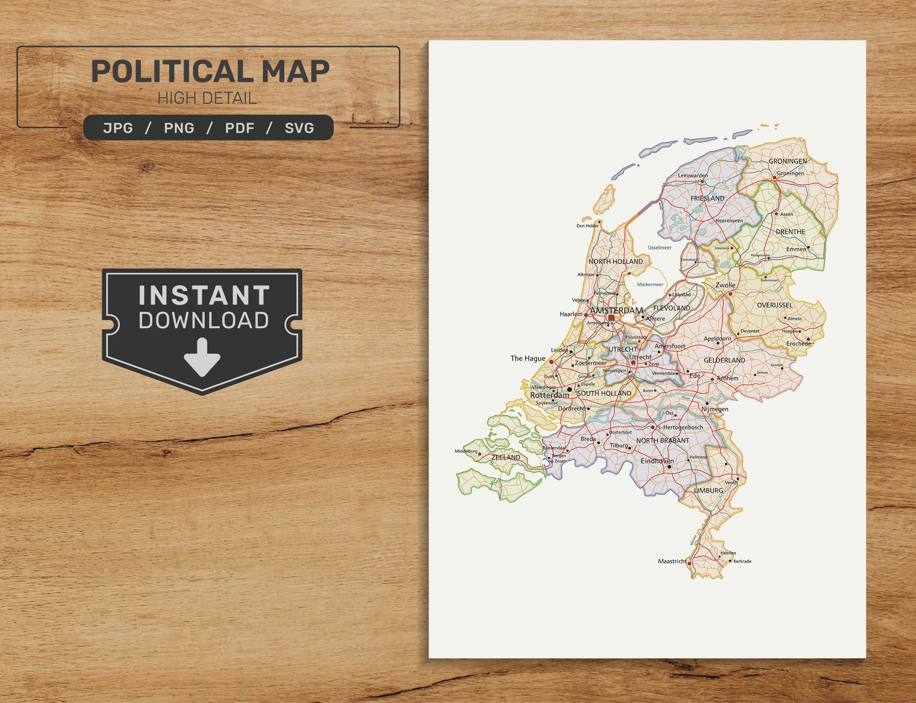 Netherlands Map Bundle. Printable Netherlands Map Set. Political ...