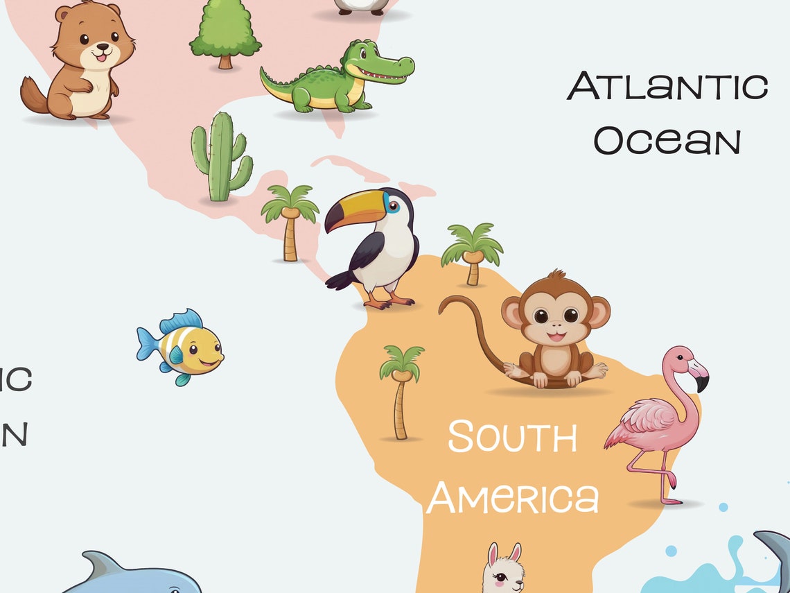 World Map Print for Kids, Animal World Map Print, Nursery Kids Decor ...