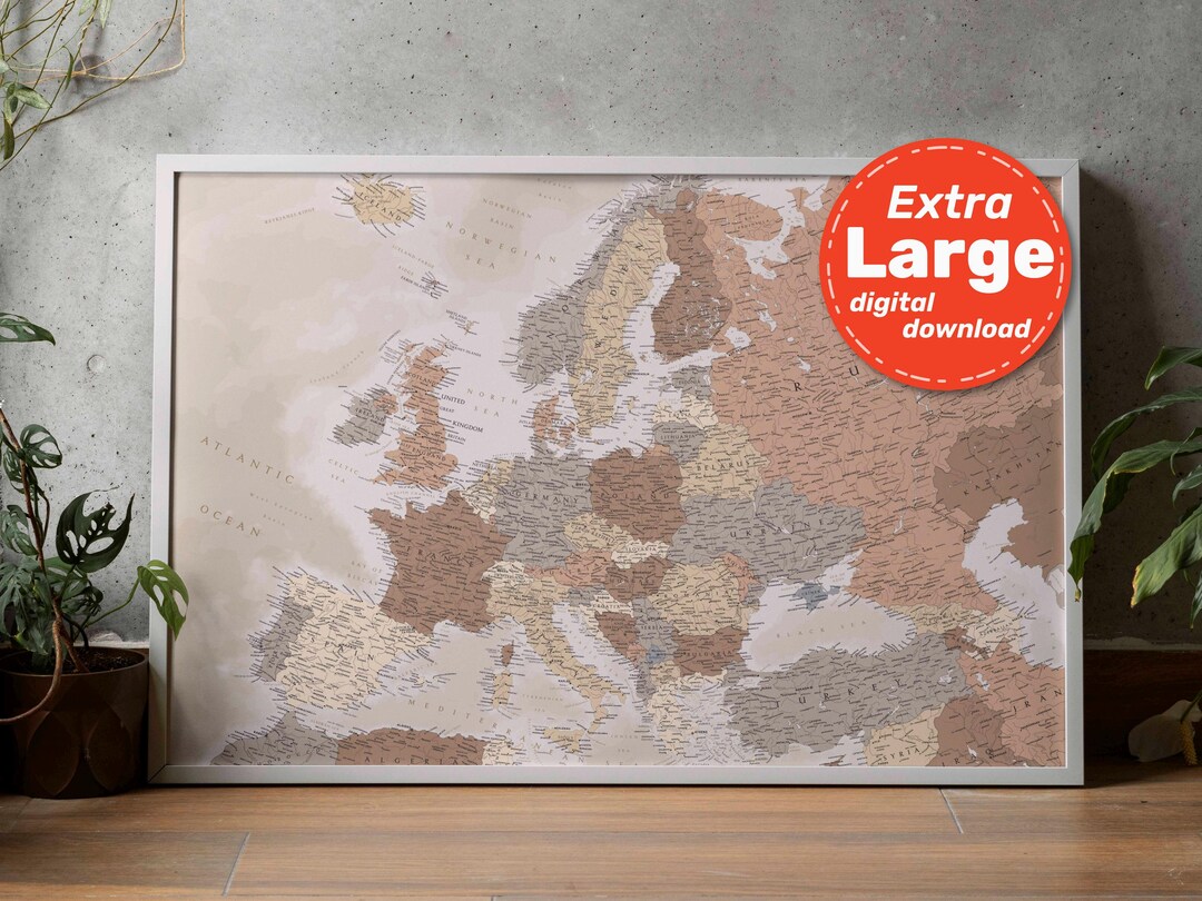 Europe Beige Brown Map. Detailed Vintage Political Europe Map With ...